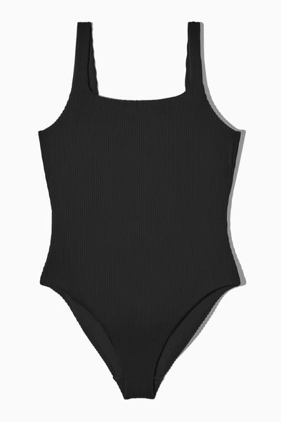 SQUARE-NECK RIBBED PADDED SWIMSUIT パッド付きスクエアネックリブニット水着 ブラック｜COS コス 公式 ...