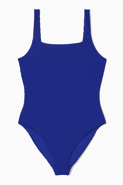 SQUARE-NECK RIBBED PADDED SWIMSUIT パッド付きスクエアネックリブニット水着 ブライトブルー｜COS コス ...