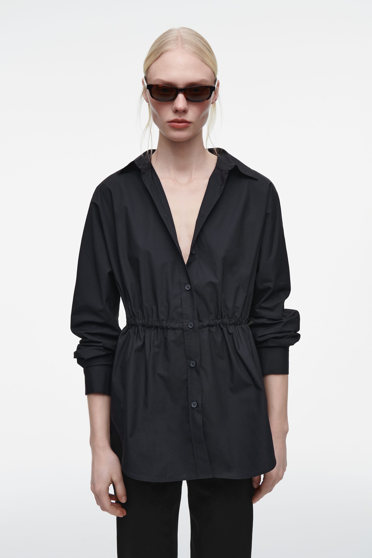 DRAWSTRING-WAIST SHIRT - NAVY