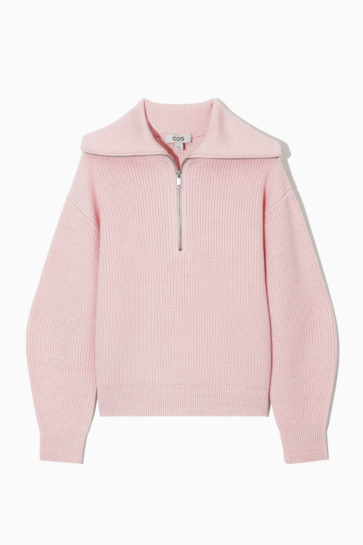 WOOL AND COTTON HALF-ZIP JUMPER - LIGHT PINK