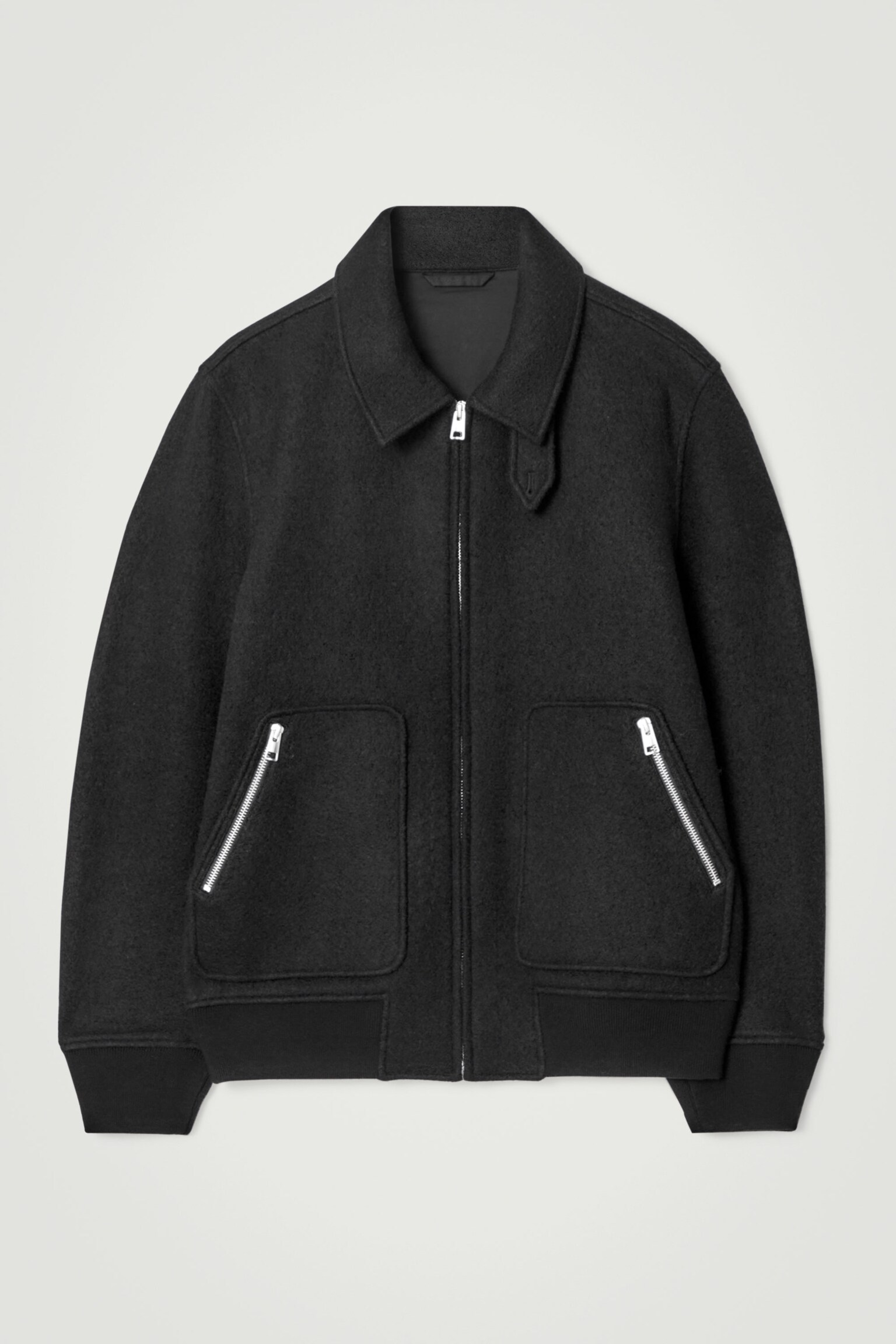 BOILED MERINO WOOL AVIATOR JACKET - BLACK