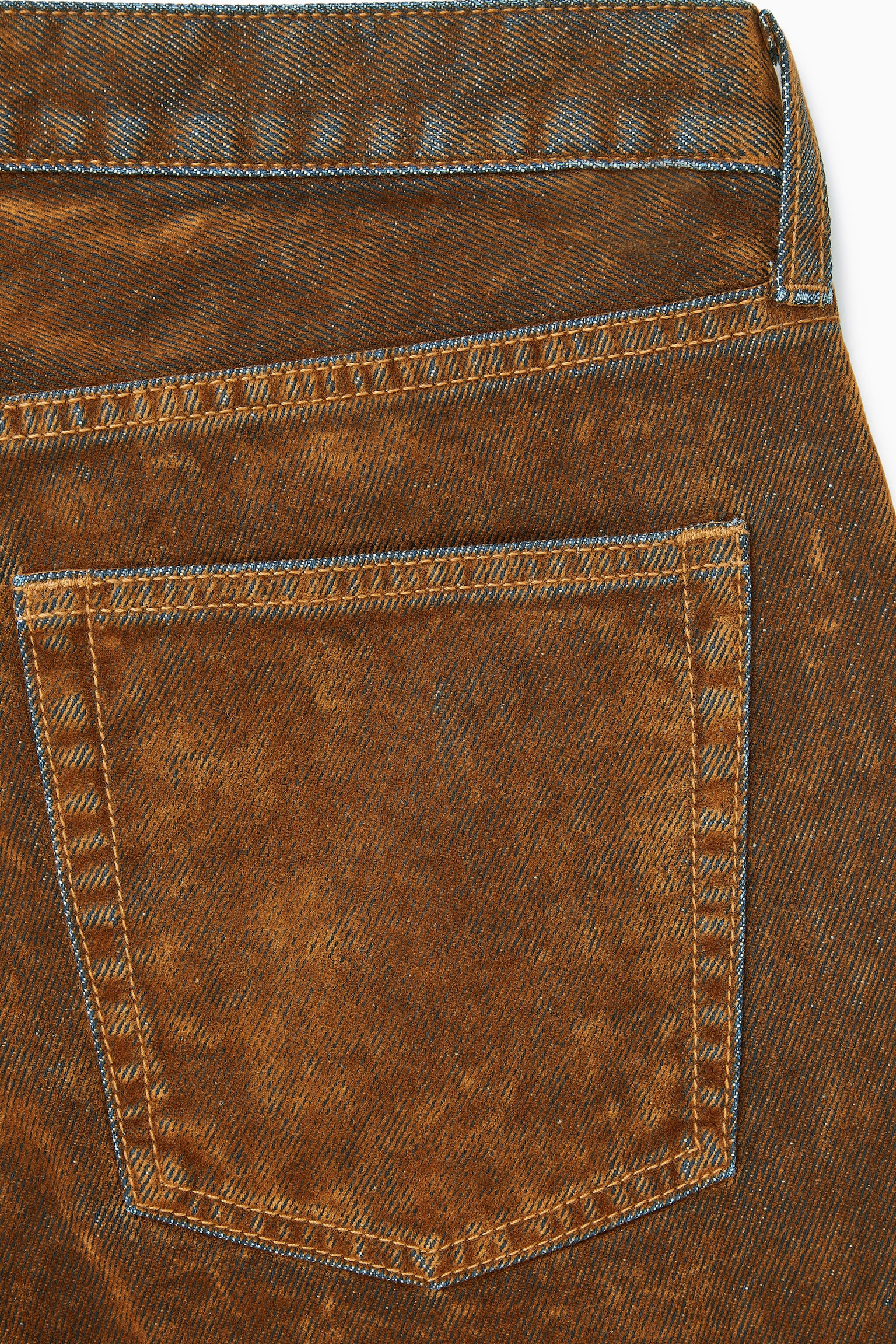 AMP FLOCKED STRAIGHT-LEG JEANS - RUST BROWN
