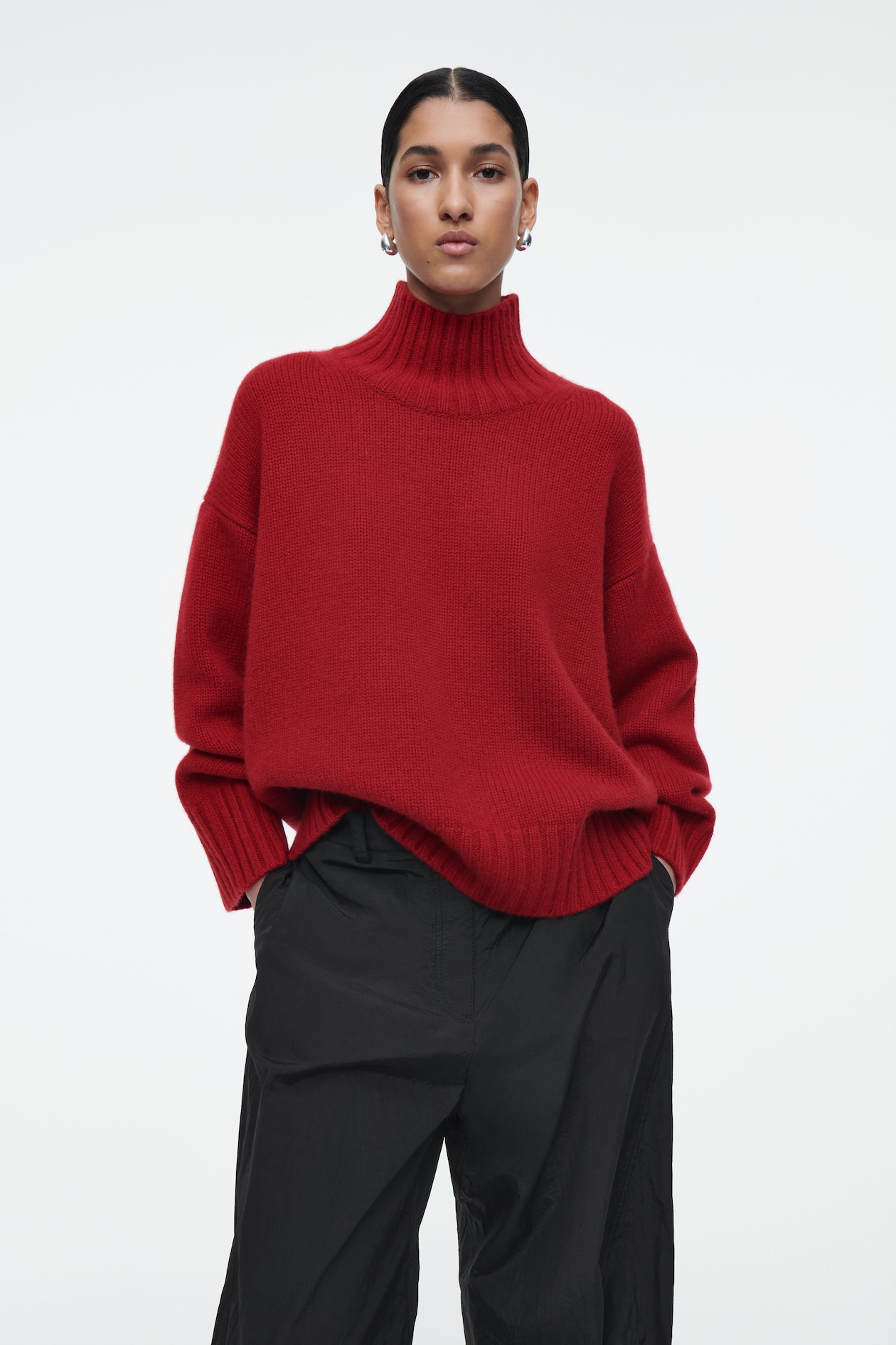 CHUNKY PURE CASHMERE TURTLENECK JUMPER - RED