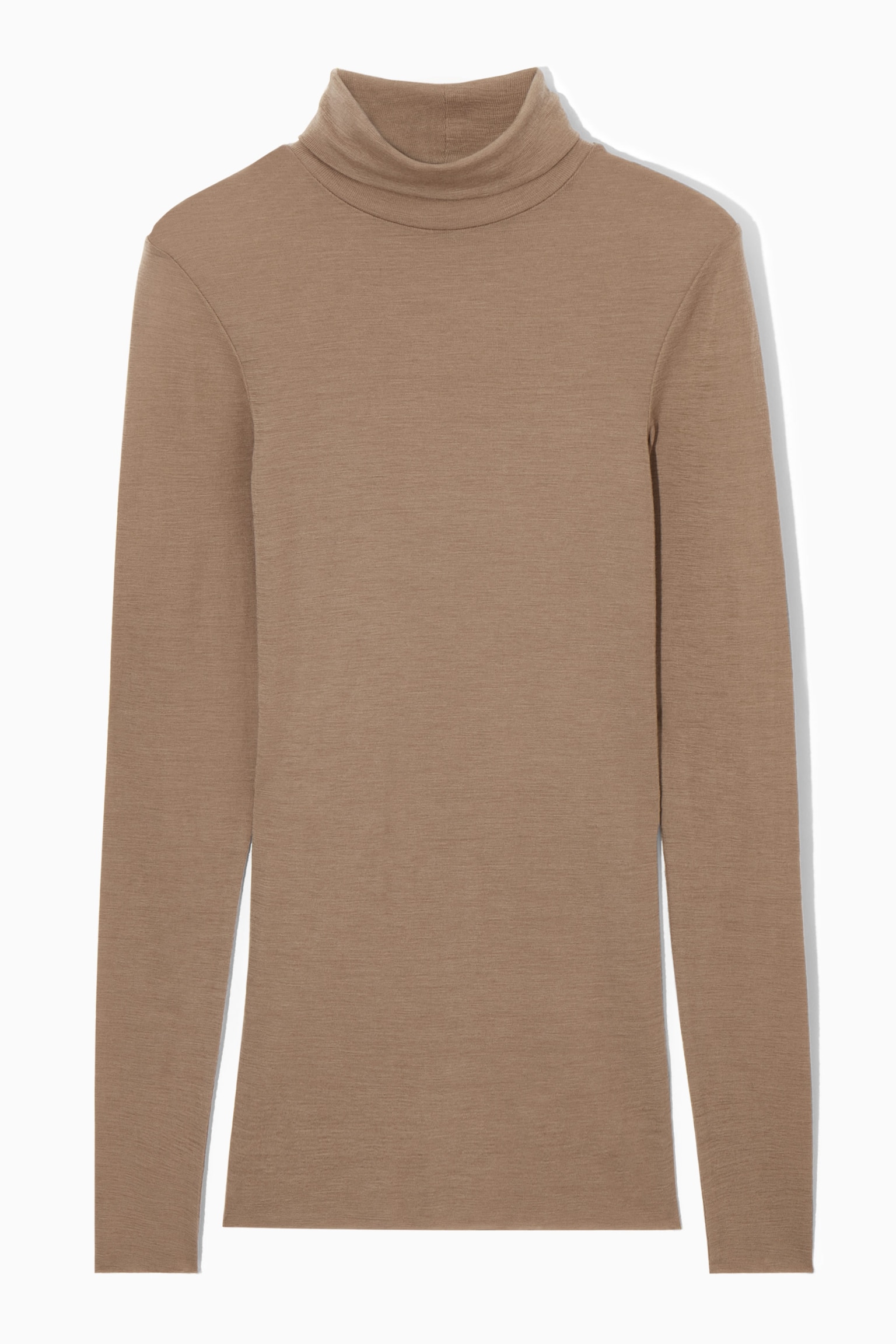 MERINO WOOL TURTLENECK TOP - DARK BEIGE