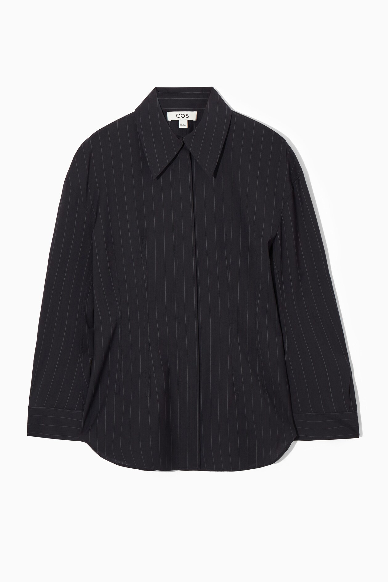 WAISTED WOOL SHIRT - NAVY / PINSTRIPED