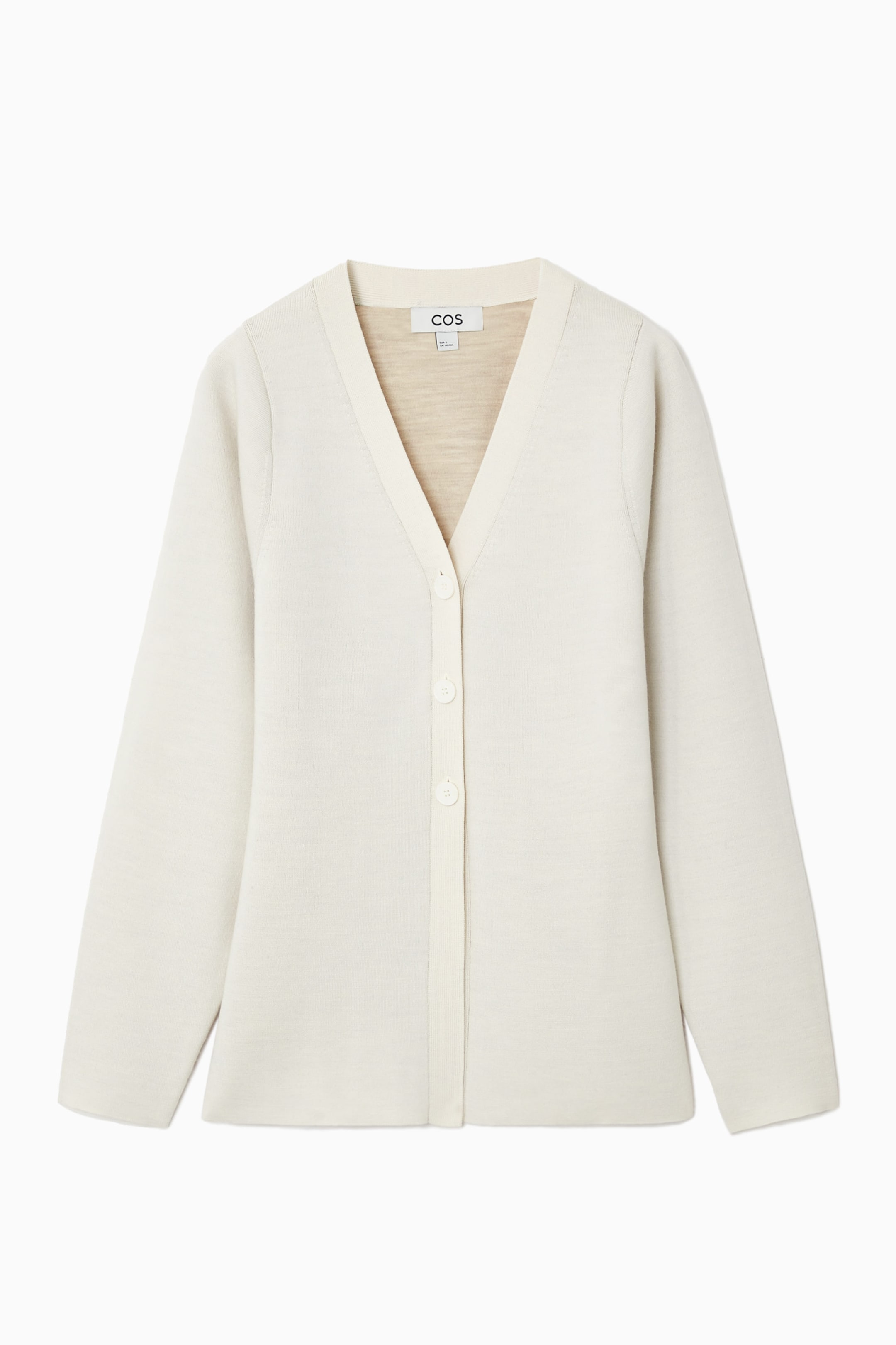 WAISTED DOUBLE-FACED WOOL CARDIGAN - OFF-WHITE