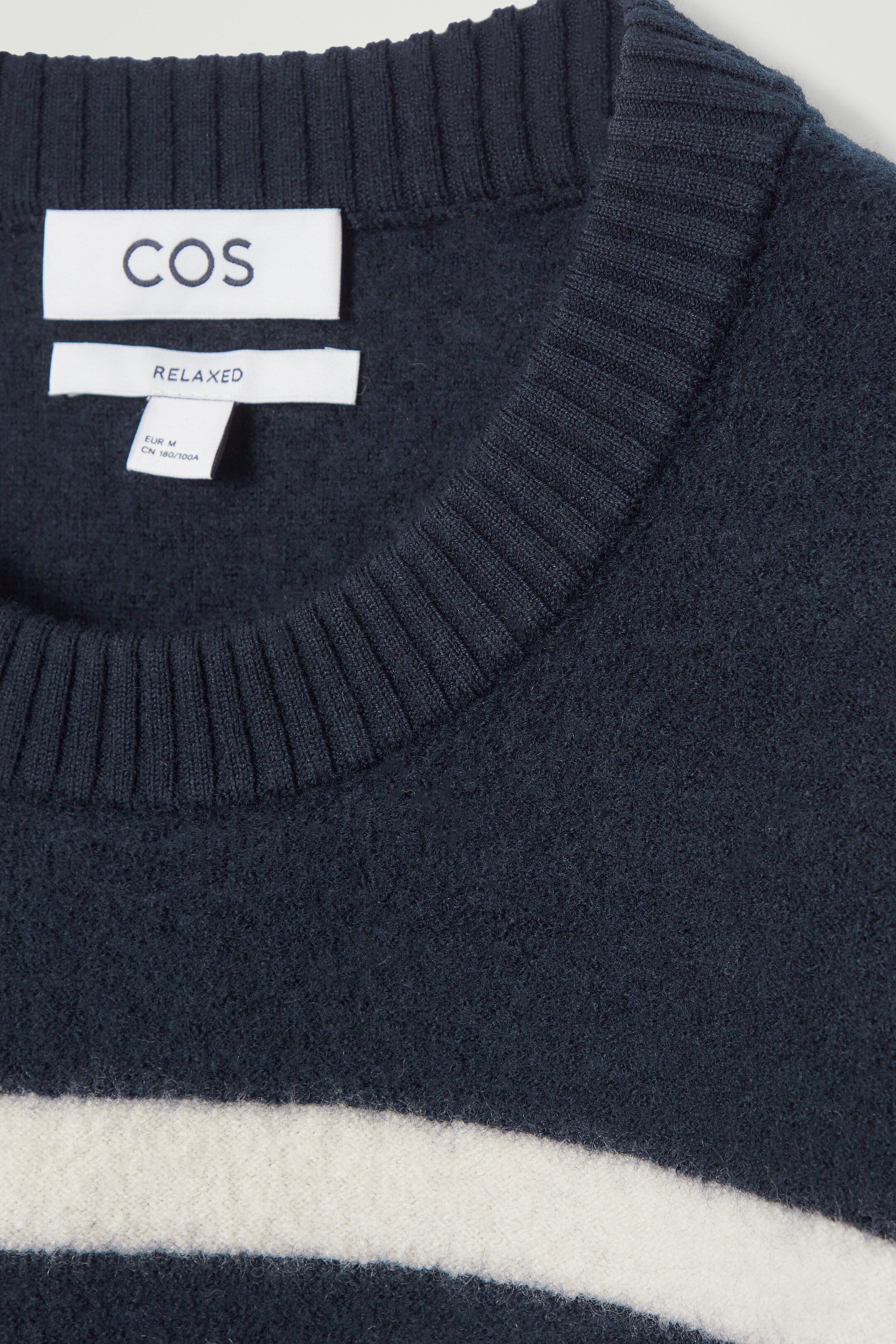 BOILED-WOOL CREW-NECK JUMPER - NAVY / STRIPED