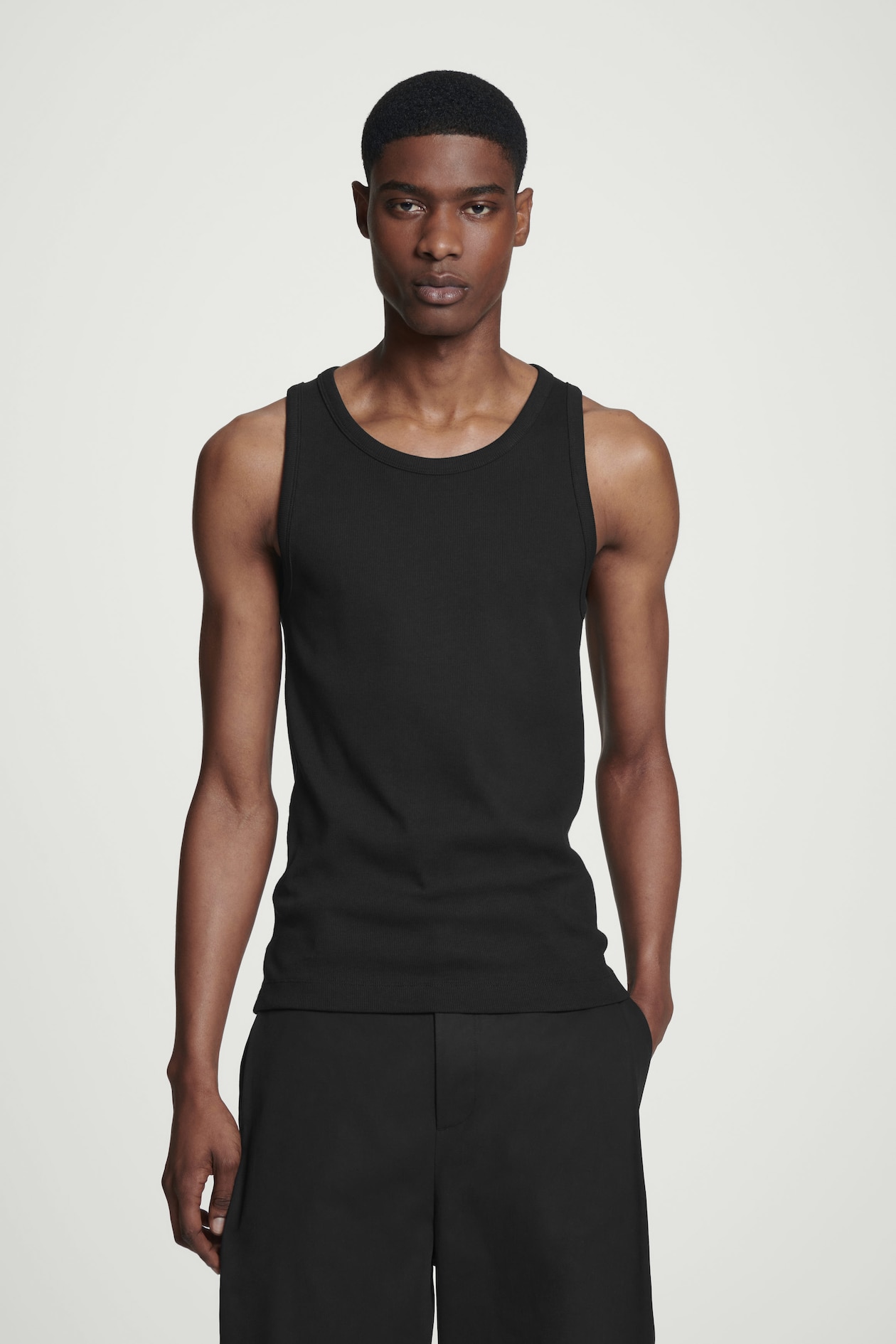 SLIM RIBBED COTTON TANK TOP - BLACK