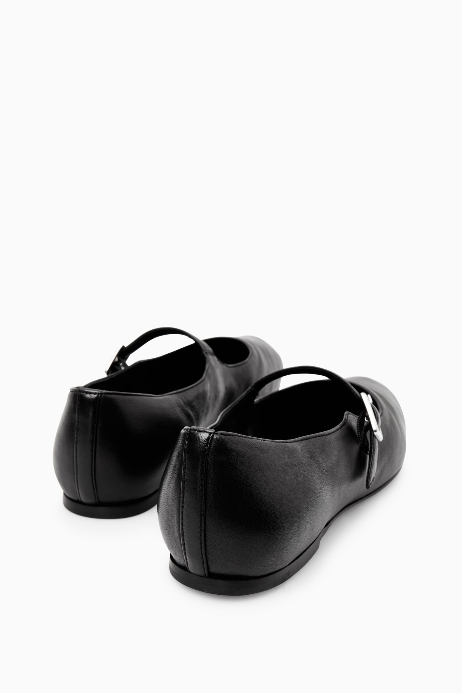 PLEATED LEATHER MARY-JANE BALLET FLATS - BLACK