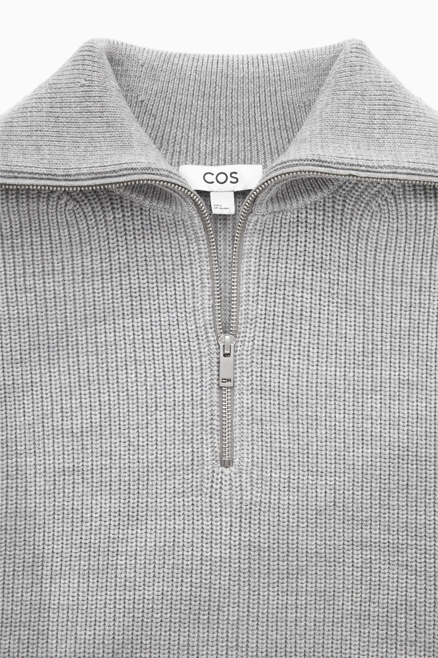 WOOL AND COTTON HALF-ZIP JUMPER - LIGHT GREY