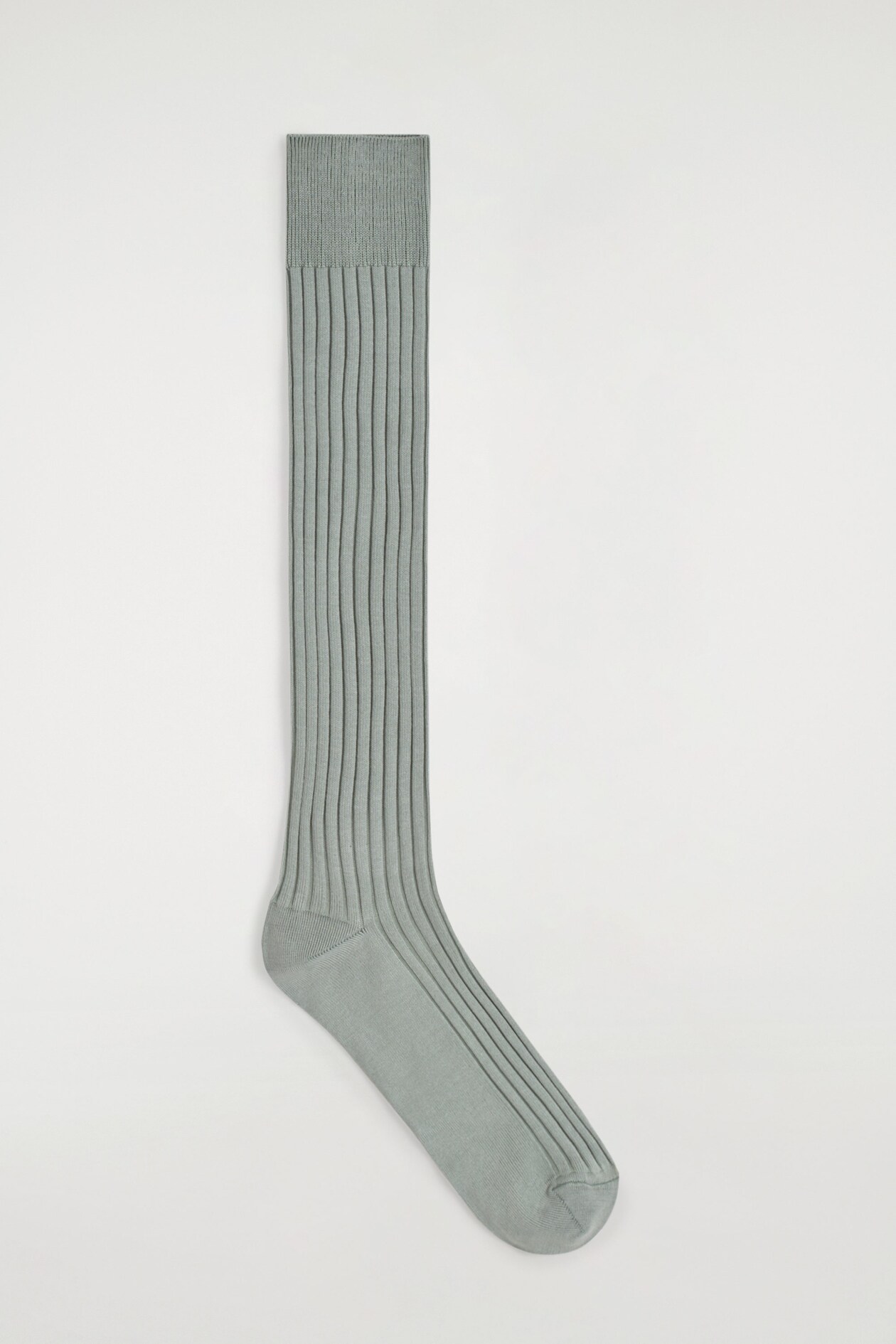 LONG RIBBED COTTON SOCKS - SAGE GREEN