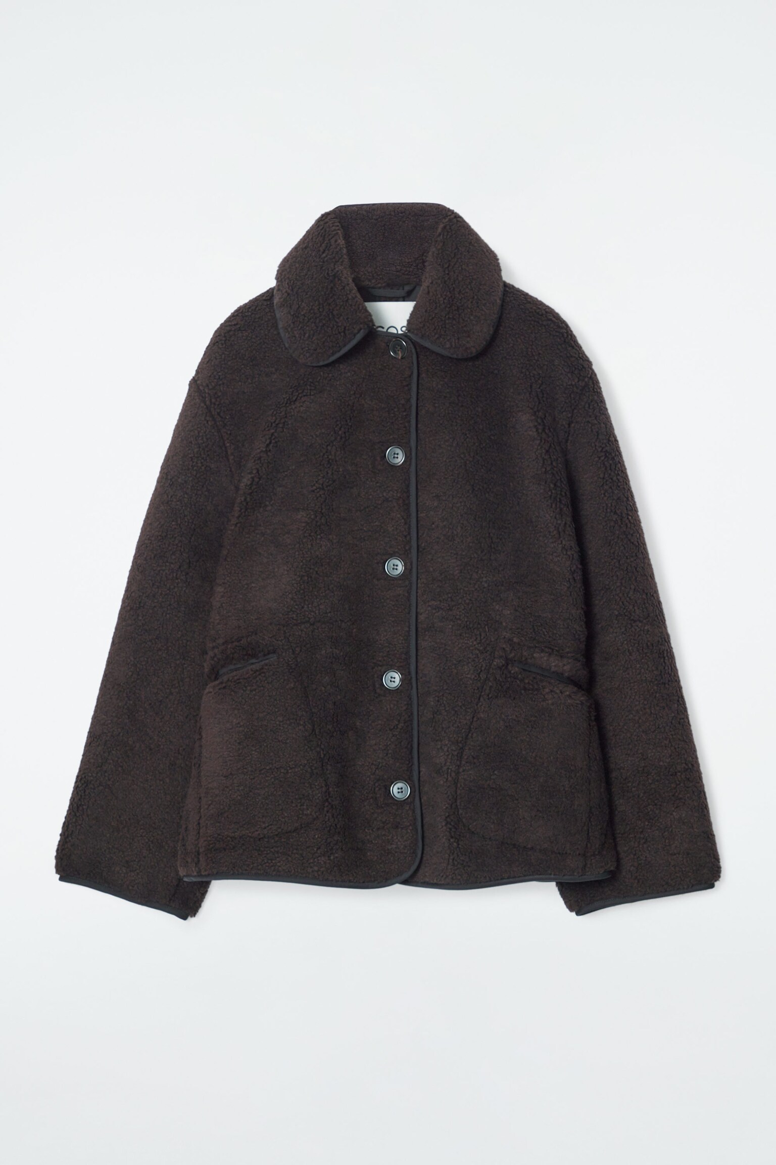 COLLARED FAUX SHEARLING JACKET - DARK BROWN