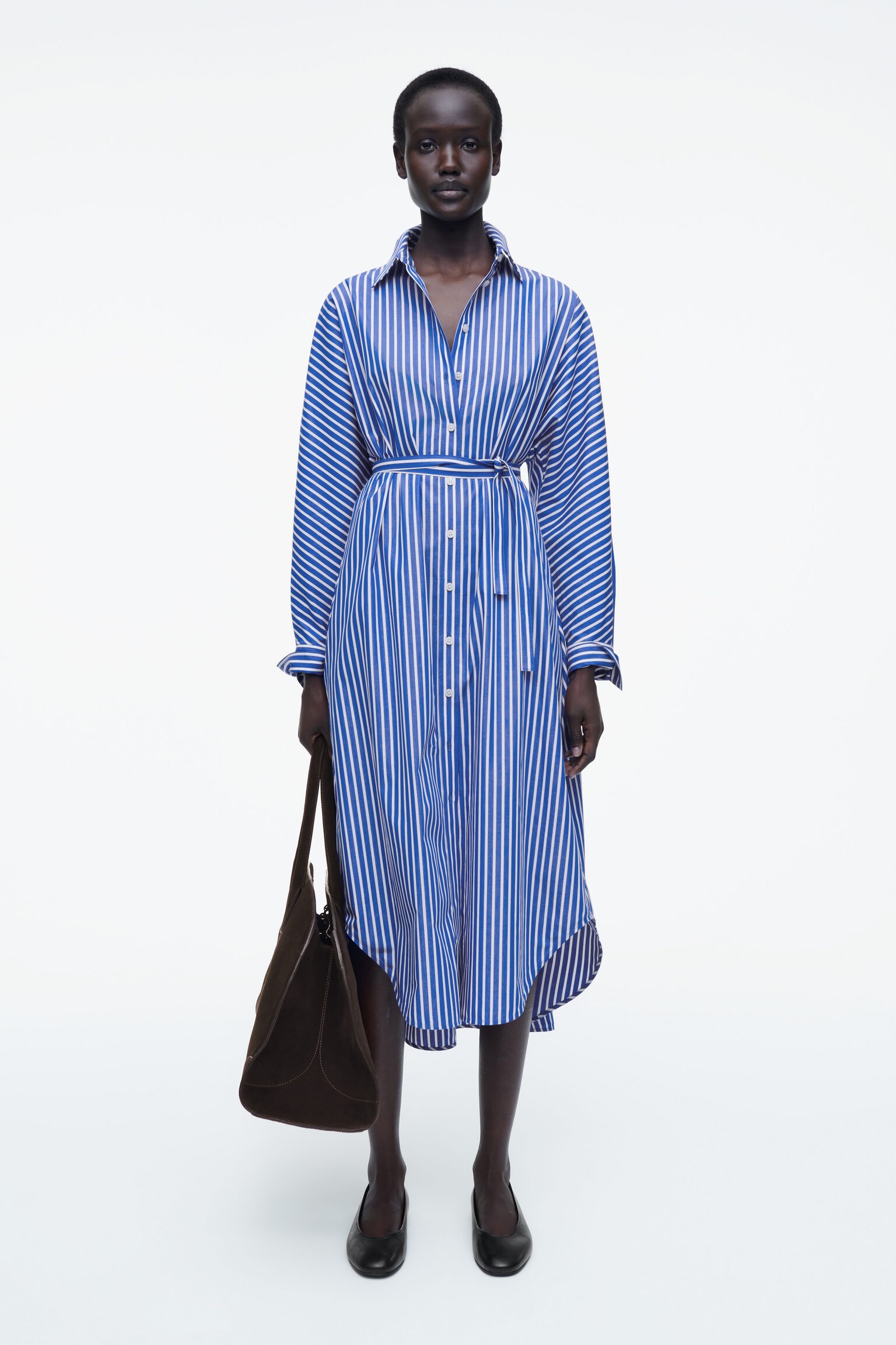RELAXED COTTON SHIRT DRESS - BLUE / STRIPED