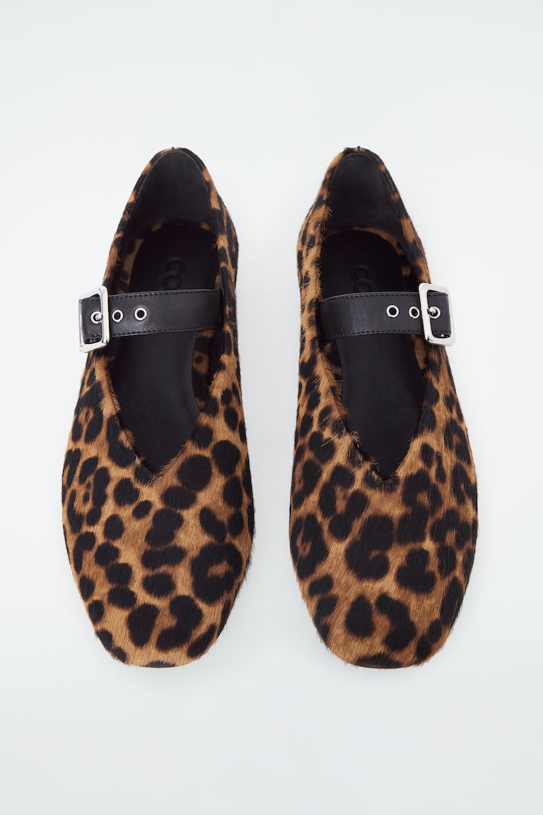 LEOPARD-PRINT PONY HAIR BALLET FLATS - LEOPARD