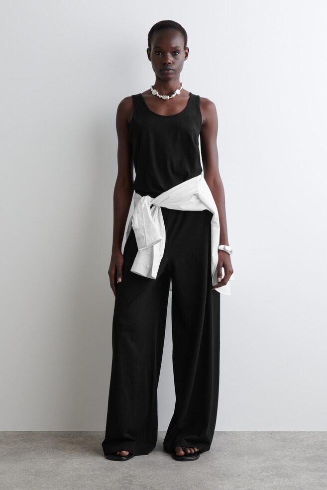 COTTON-LINEN TANK TOP - BLACK