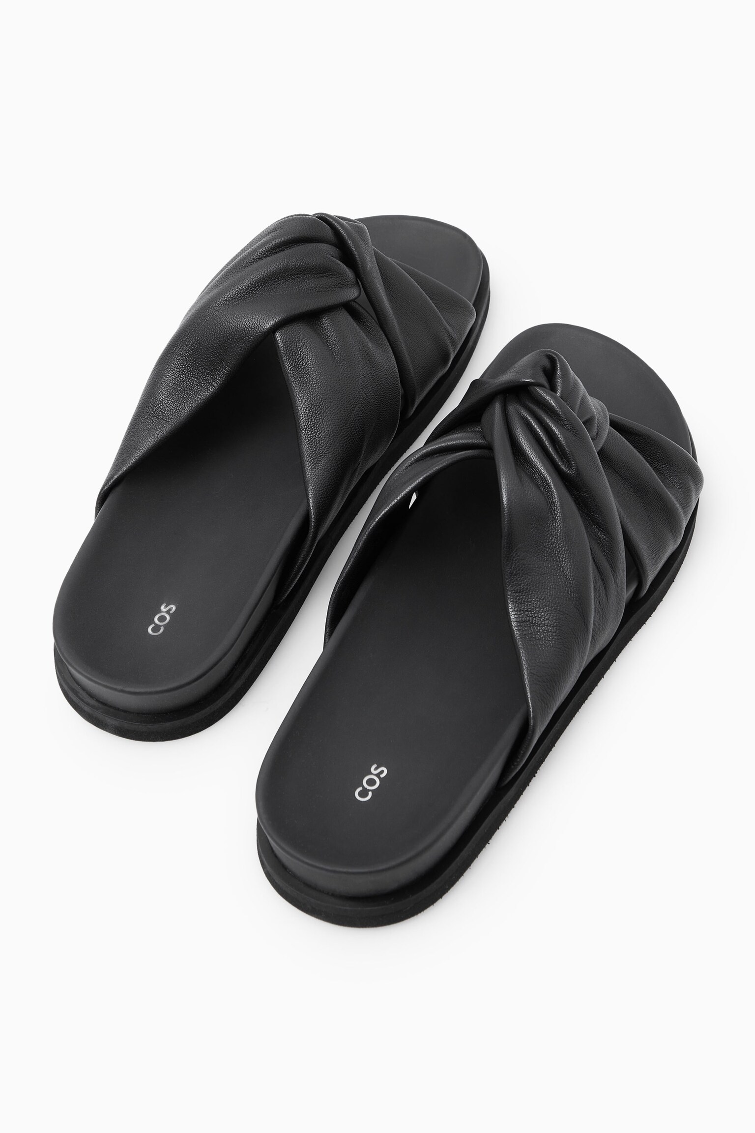 CROSSOVER LEATHER SLIDES - BLACK
