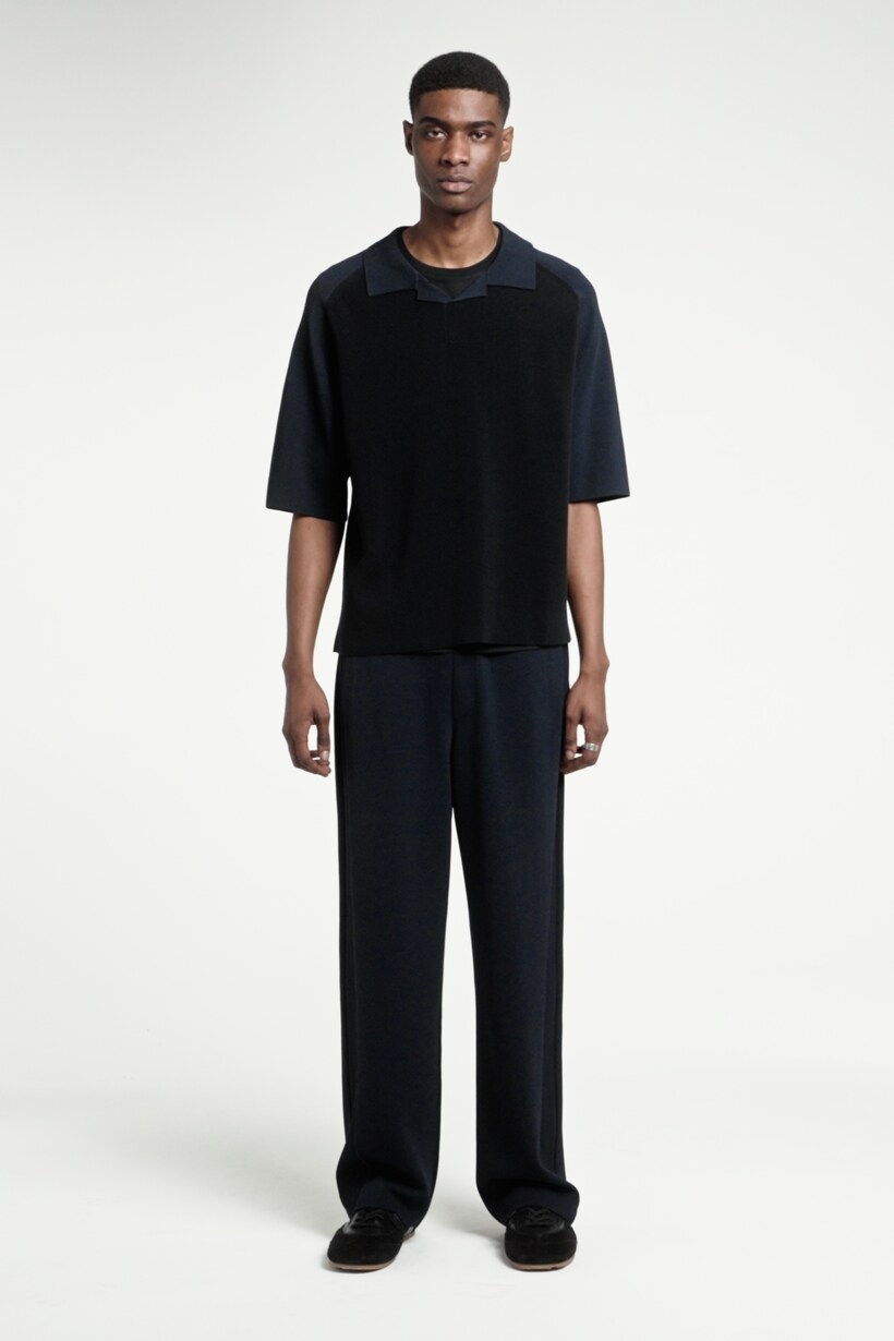 COLOUR-BLOCK DOUBLE-FACED POLO SHIRT - NAVY