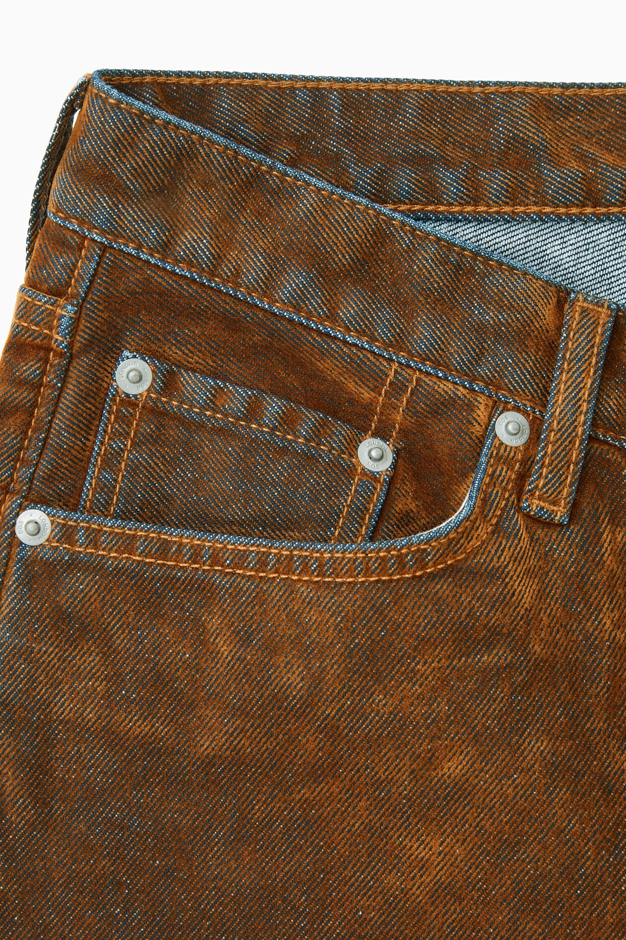 AMP FLOCKED STRAIGHT-LEG JEANS - RUST BROWN