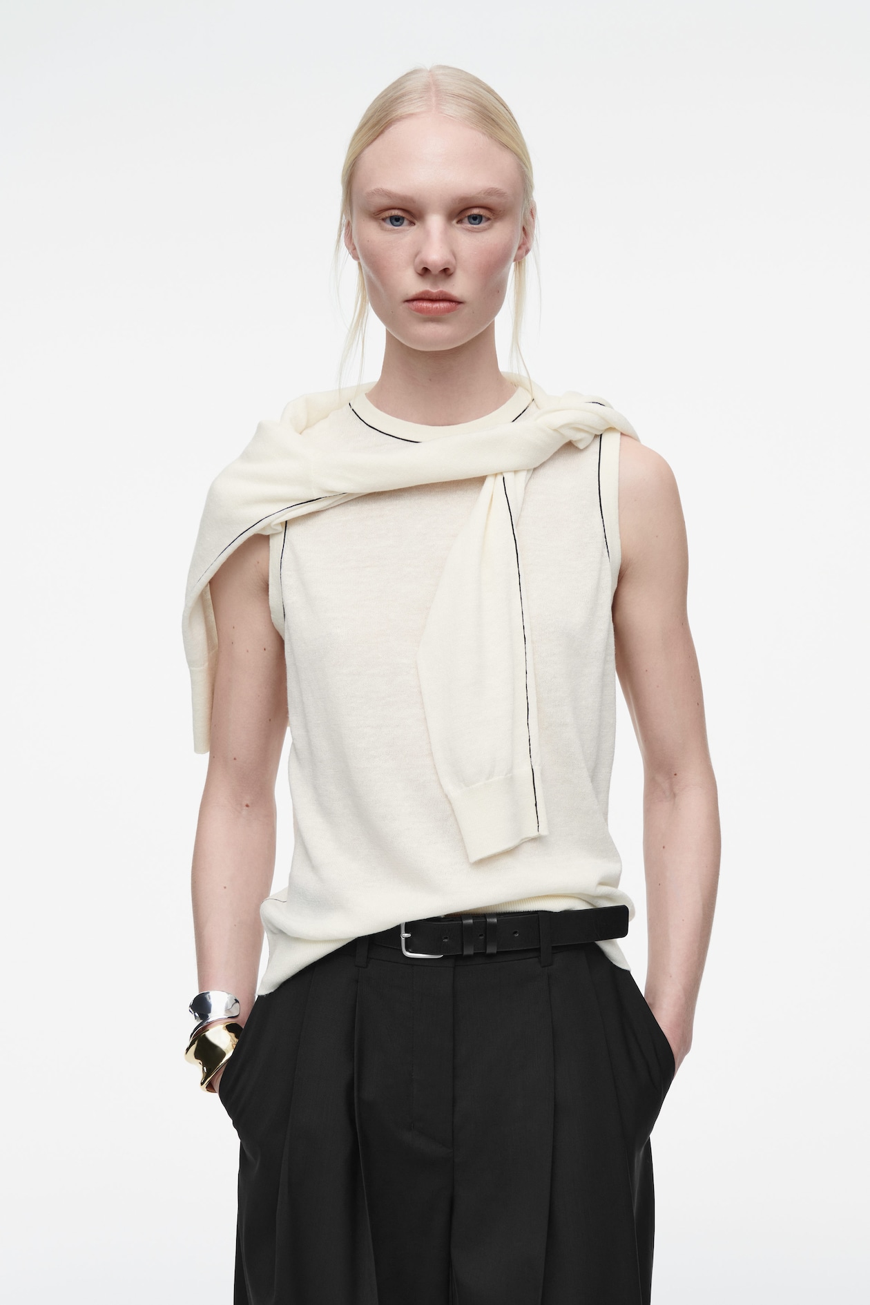 MERINO WOOL-LINEN BLEND TANK TOP - OFF-WHITE