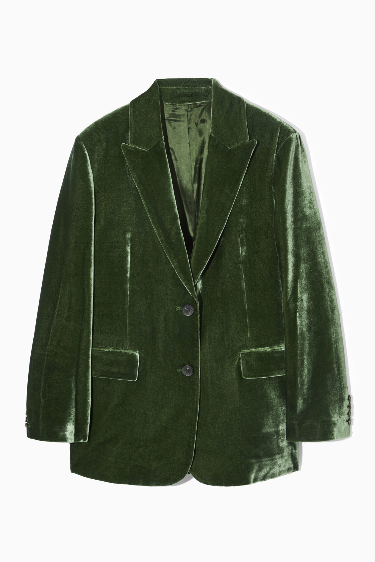 REGULAR SILK-BLEND VELVET BLAZER - DARK GREEN