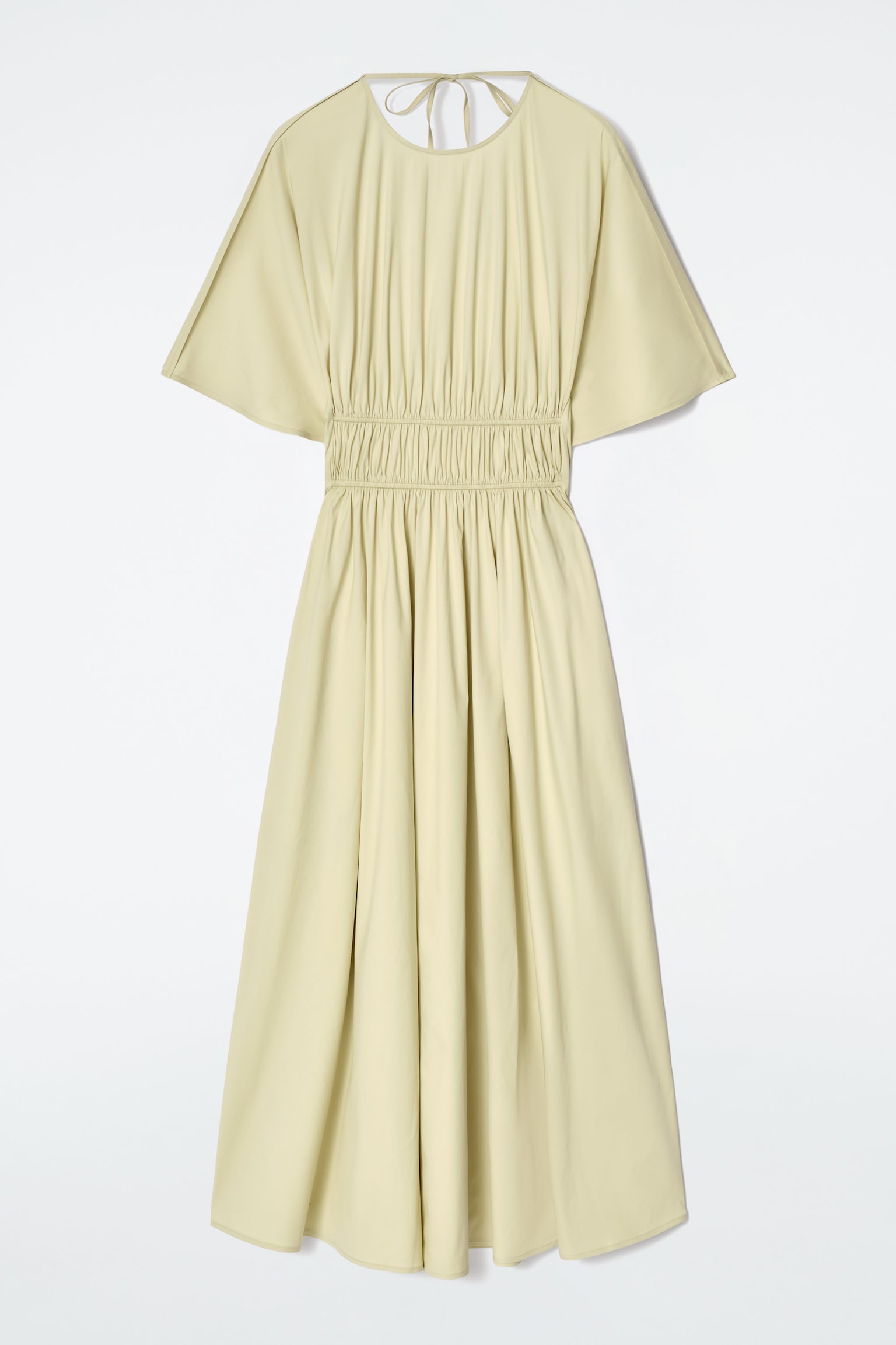 GATHERED OPEN-BACK MIDI DRESS - PISTACHIO
