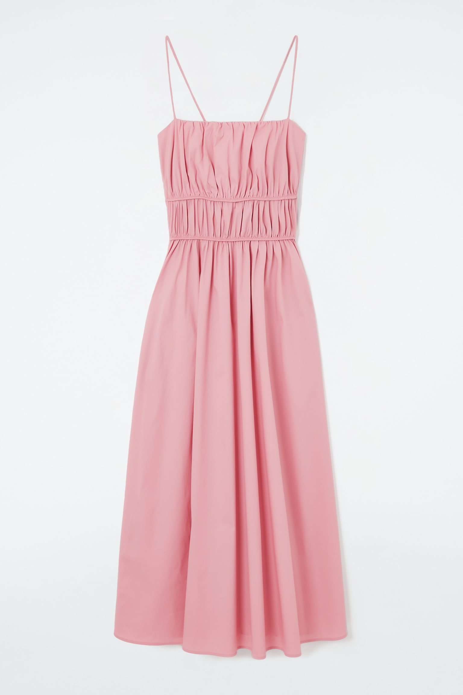 GATHERED-WAIST MIDI DRESS - PINK