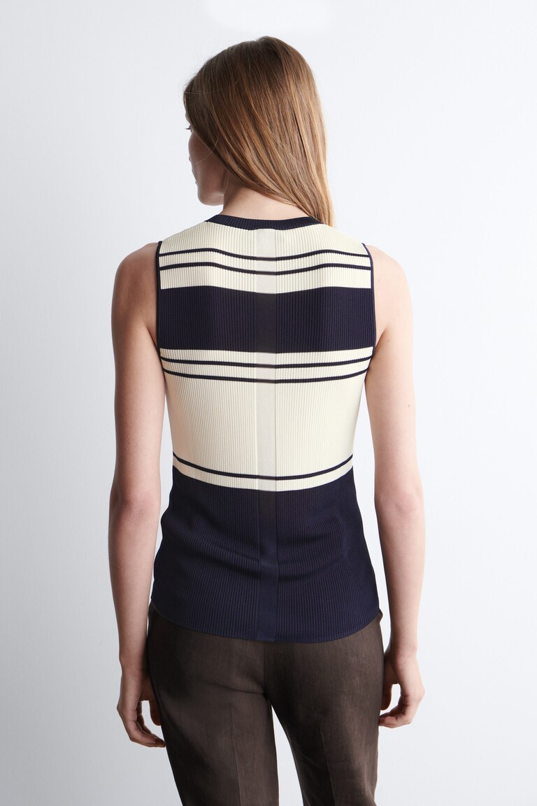 RIBBED-KNIT TANK TOP - NAVY / IVORY / STRIPED