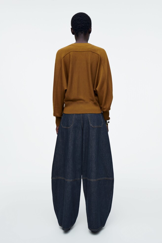 BATWING-SLEEVE MERINO WOOL CARDIGAN - OCHRE