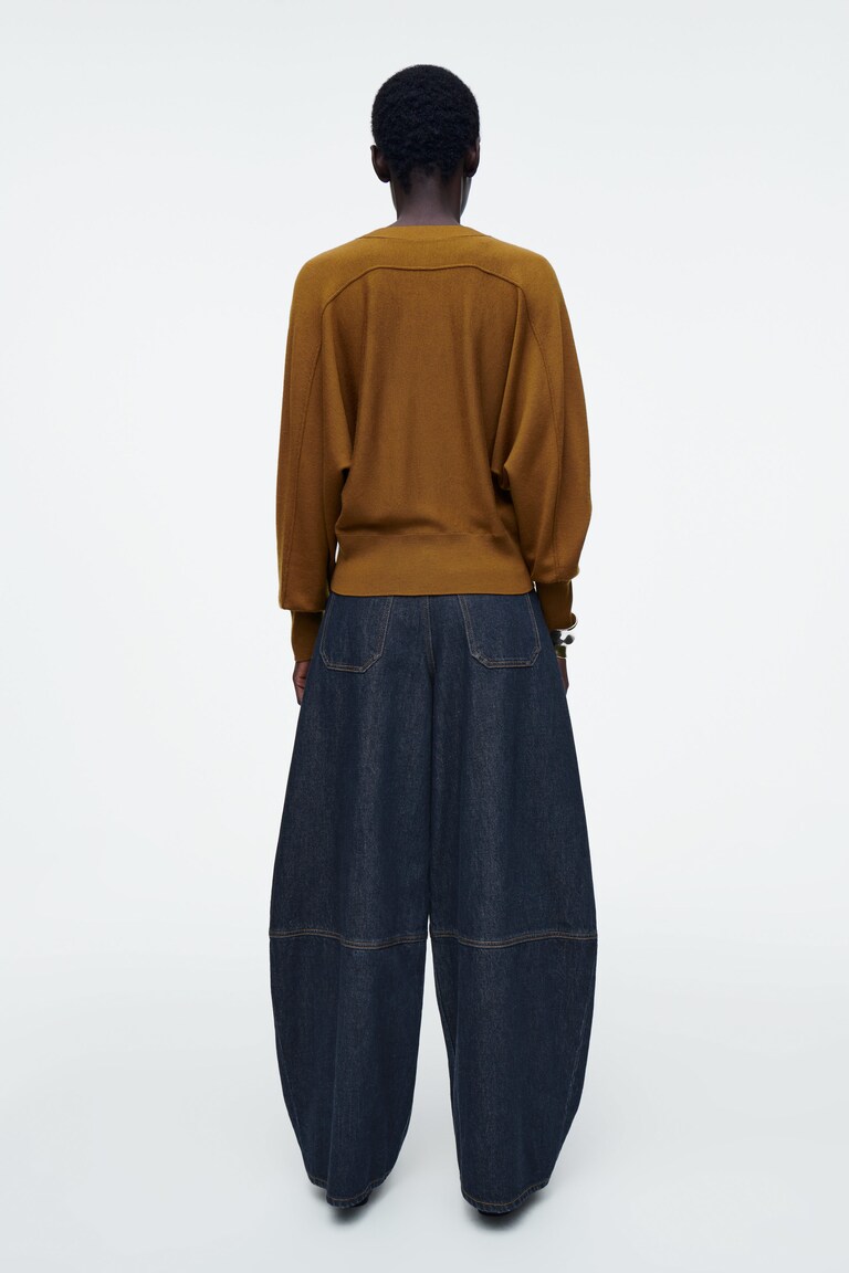 BATWING-SLEEVE MERINO WOOL CARDIGAN - OCHRE