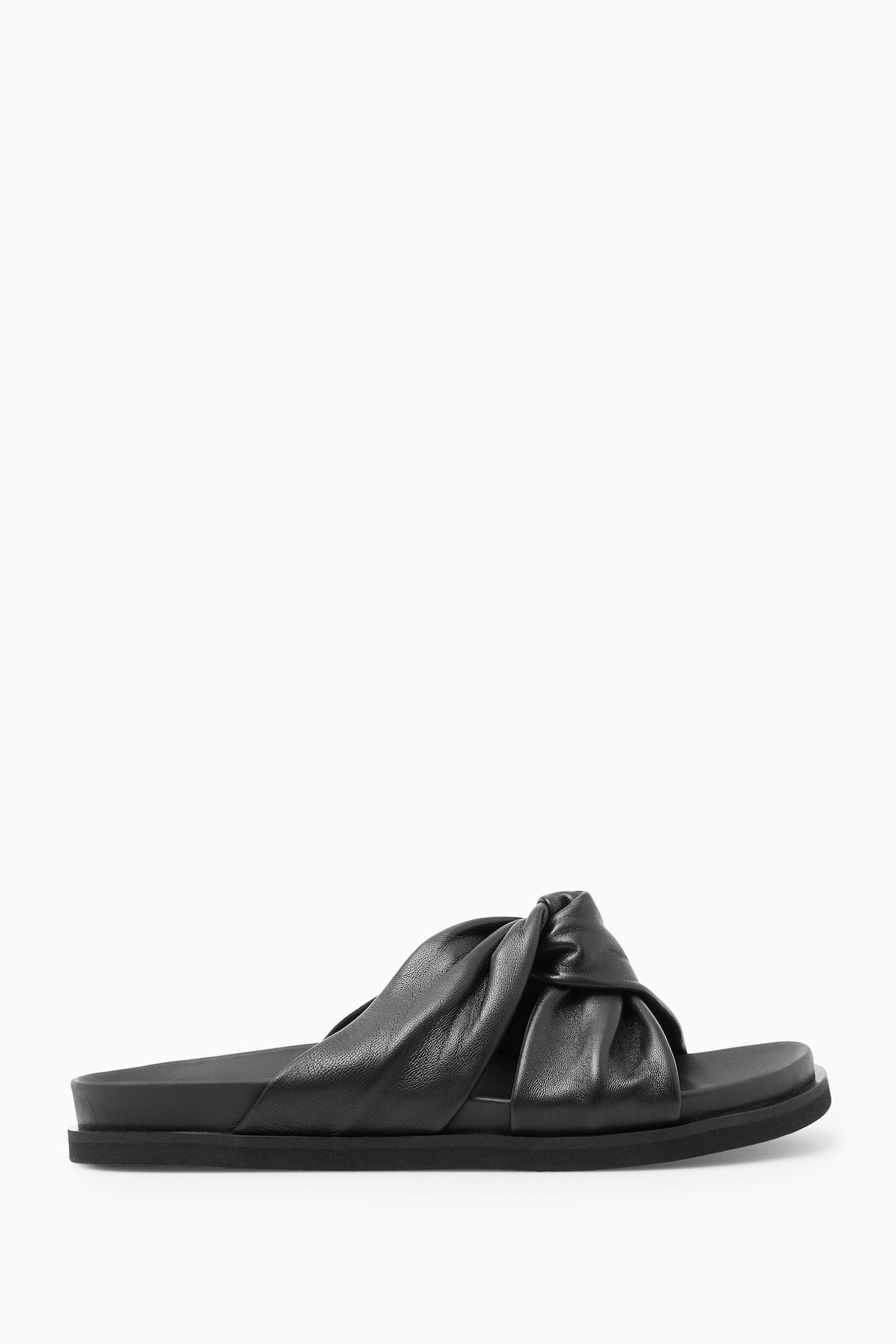 CROSSOVER LEATHER SLIDES - BLACK