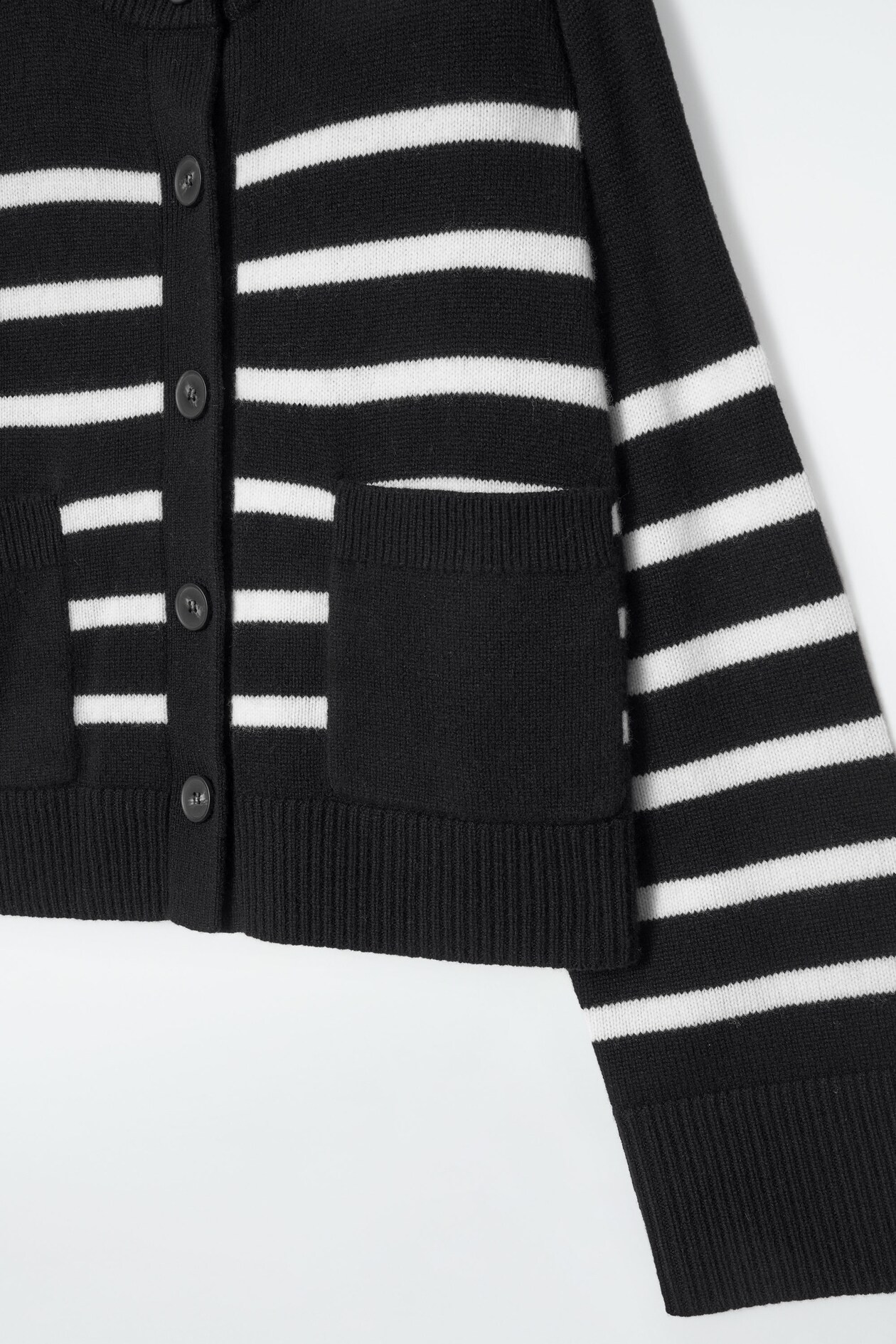 WOOL CREW-NECK CARDIGAN - BLACK / STRIPED