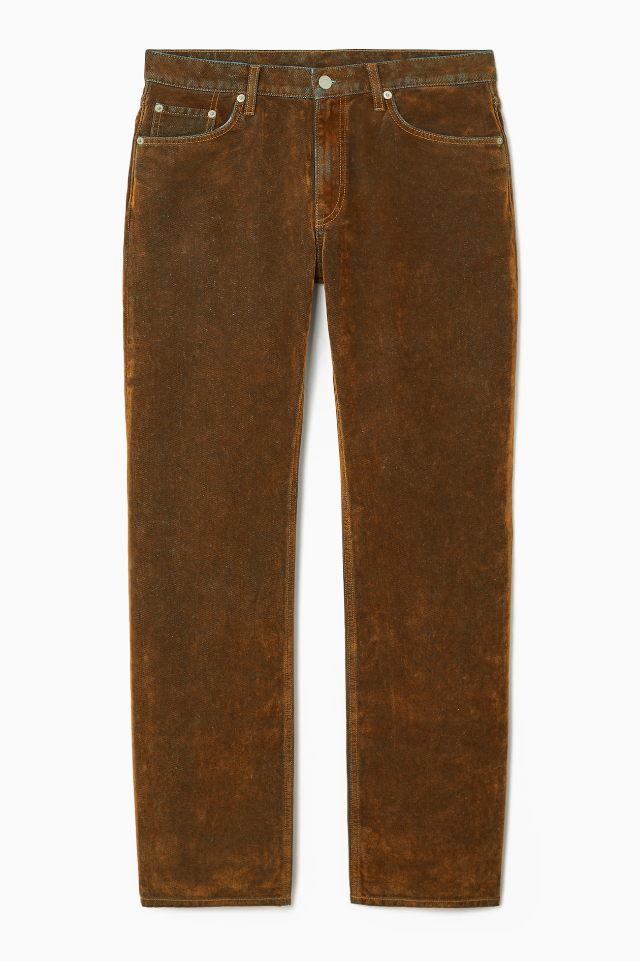 AMP FLOCKED STRAIGHT-LEG JEANS - RUST BROWN
