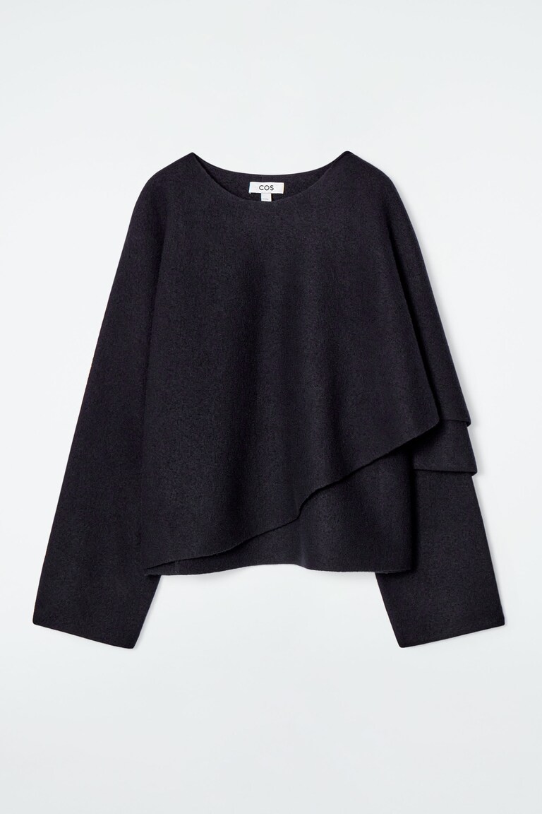 CAPE AUS WOLLE MIT SCHALDETAIL - NAVYBLAU