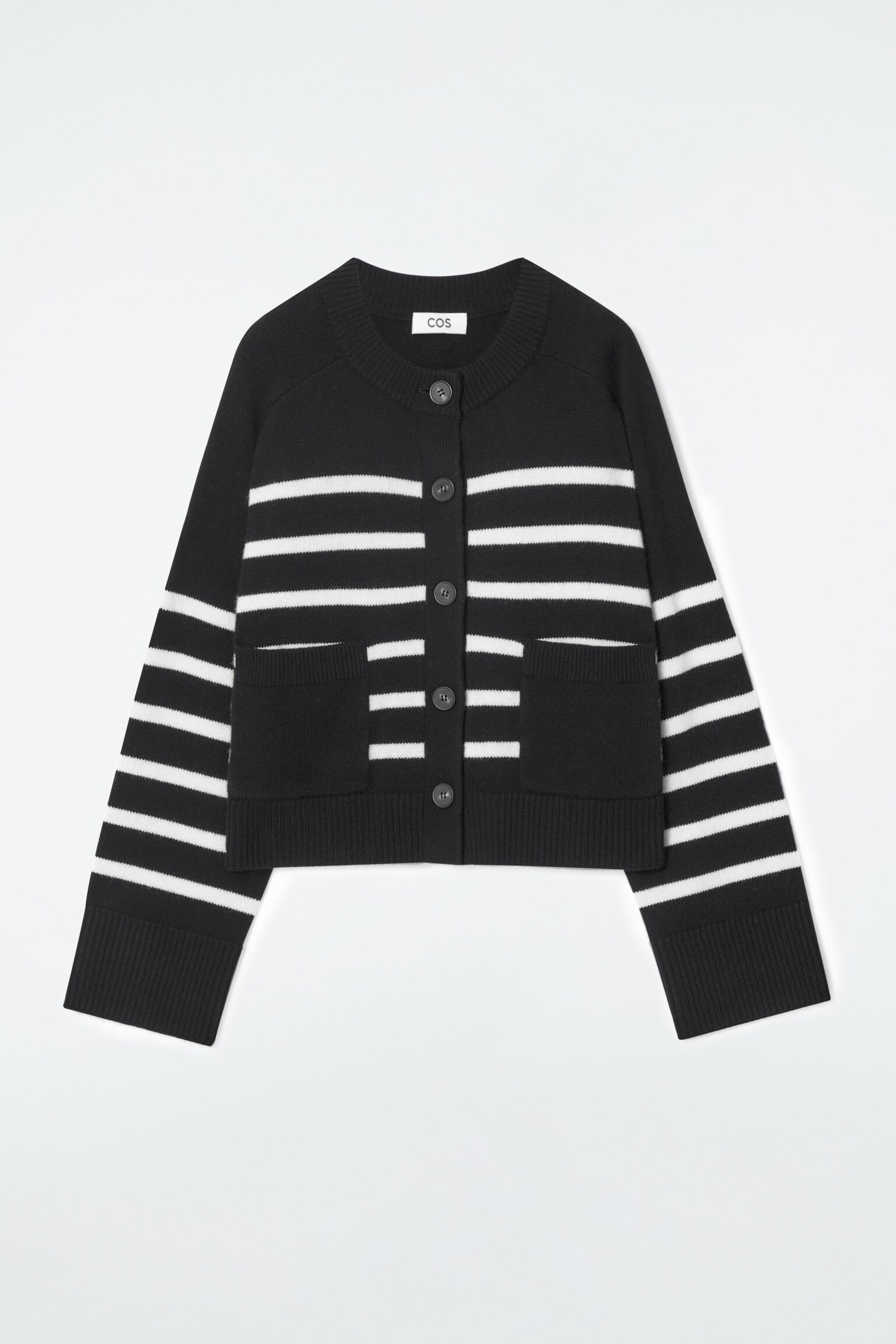 WOOL CREW-NECK CARDIGAN - BLACK / STRIPED