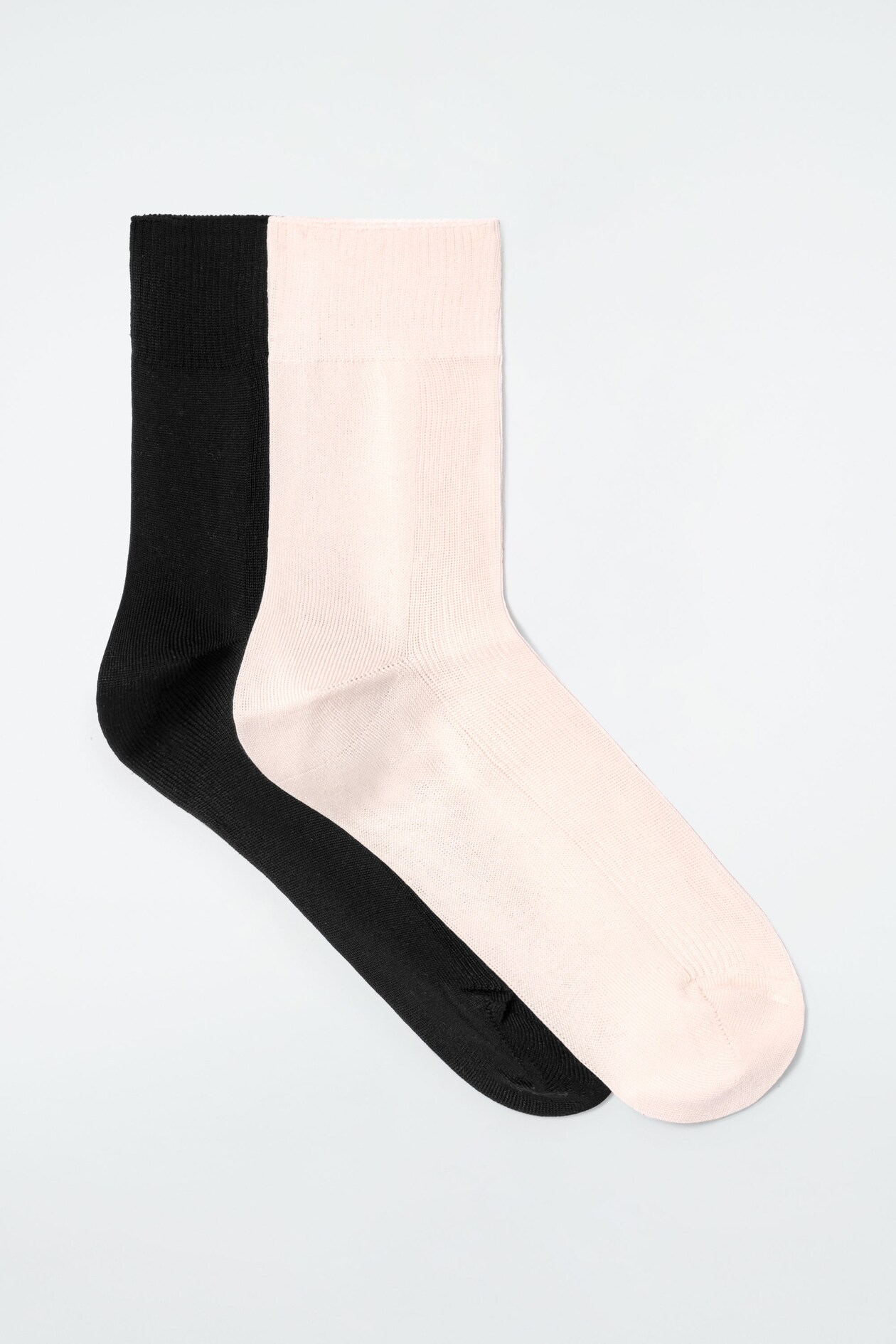 2-PACK RIBBED PANEL SOCKS - BLACK / LIGHT PINK