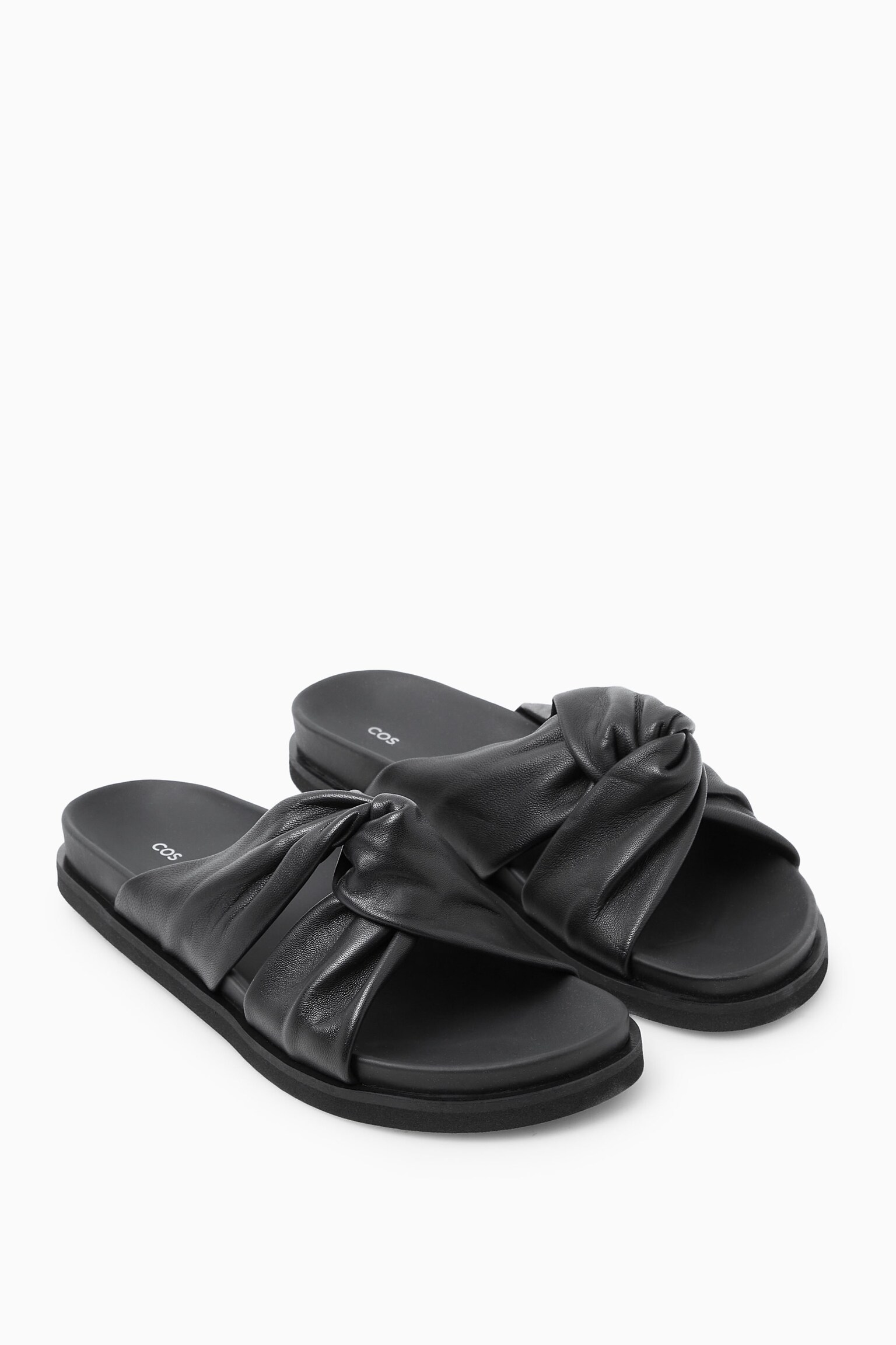 CROSSOVER LEATHER SLIDES - BLACK